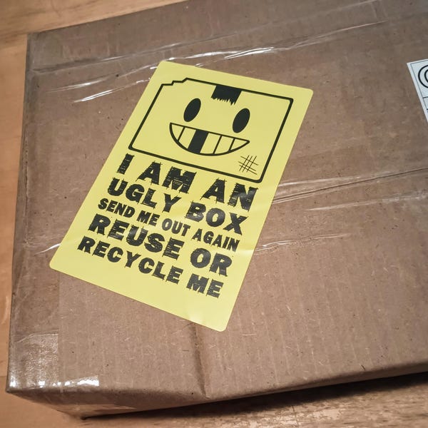 Packaging Label Ugly Box Design. Reused Box Sticker. Recycled Shipping ...