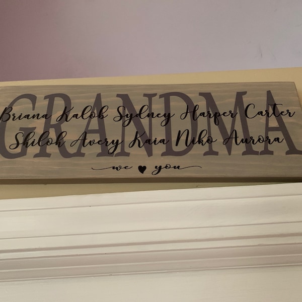 Grandma Wood Sign, Grandma and Grand Kids Names, Gift for Grandma ...