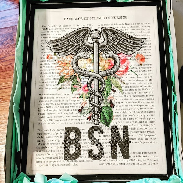 Bachelor of Science in Nursing Gift Idea, BSN With Flowers Print ...