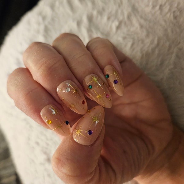 Fall Press on Nails, Autumn Nails, Gold Flakes, Leaf Color Nails, Matte ...