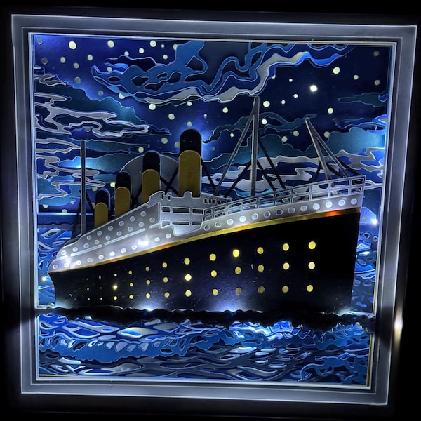 3D SVG Night Ocean Liner Shadow Box, Ship 3D Svg, Night Sky 3d Svg, Sea ...