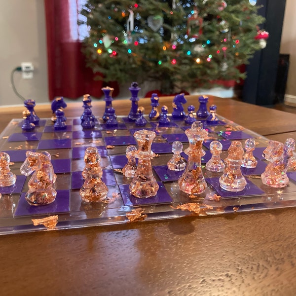 Custom Chess Set With Board Resin Complete 32 Pieces Pink Crystals Rose ...