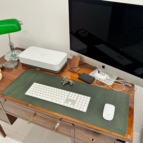Leather Desk Mat in Green – Large Mousepad, Writing Pad, Desk Blotter ...