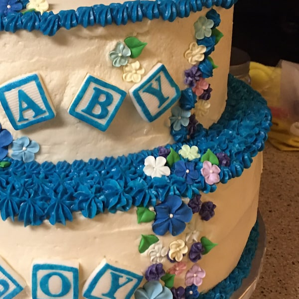 Made to Order | 2 Dozen Royal Icing Blue Flowers | Ombre Cake | 3 Sizes ...