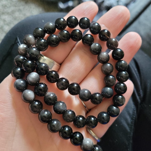 AAA Natural Silver Obsidian Gemstone Bead 6mm 8mm 10mm 12mm Round Bead ...