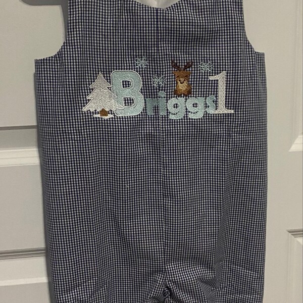 Monogrammed Seersucker or Gingham Shortall Jon Jon Romper, NB, 3 Months, 6 Months, 9 Months, 12 ...