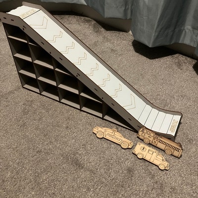 Wooden Car Racetrack Ramp JUMP Trampoline and Auto Garage Personalised ...