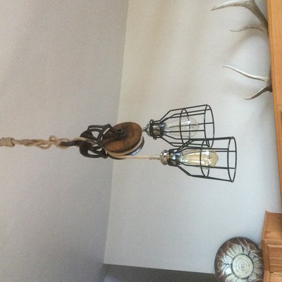 Rustic Farmhouse Pulley Lighting, Pendant Light With Antique Pulley for ...