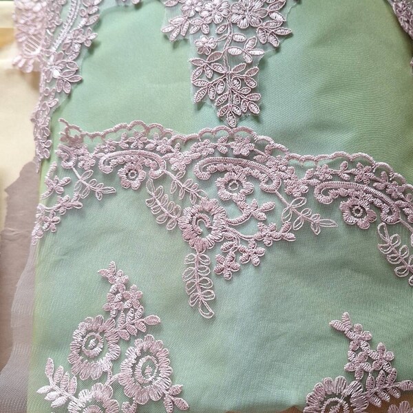 Pastel Pink Scalloped Embroidered Lace Double-sided Scalloped Lace ...