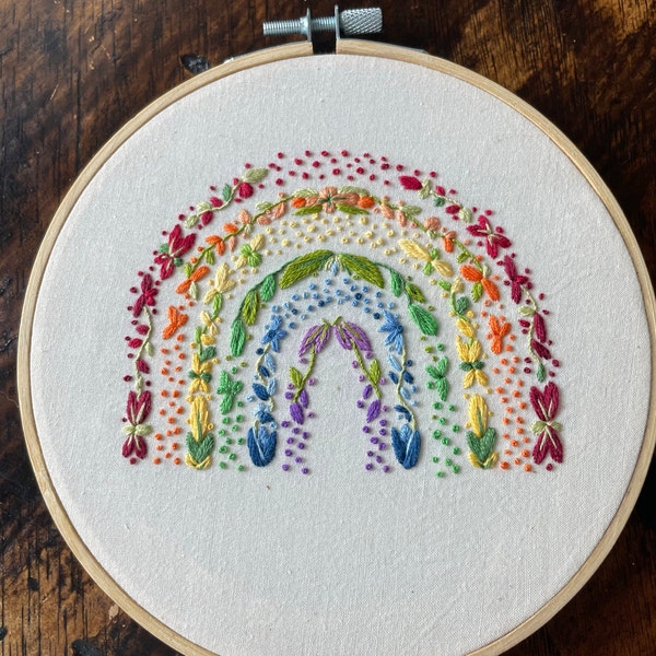 Large Floral Rainbow Embroidery Pattern & Guide - PDF Digital Download ...