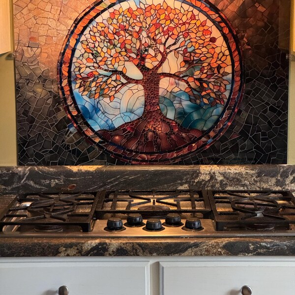 Tempered Glass Backsplash, Life of Tree Backsplash, Metal Backsplash ...
