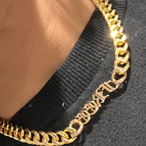 Custom Letter Name Necklace, 8mm Cuban Chain Necklace, Name Choker ...