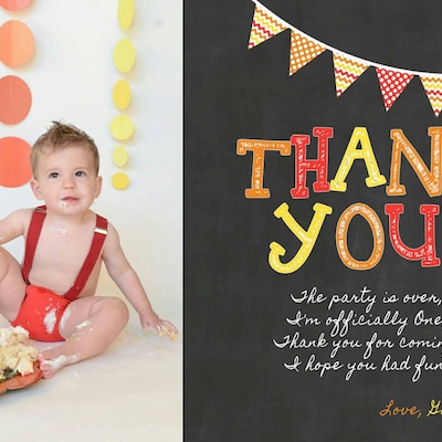 First Birthday Thank You Card With Photo Editable Template Online ...