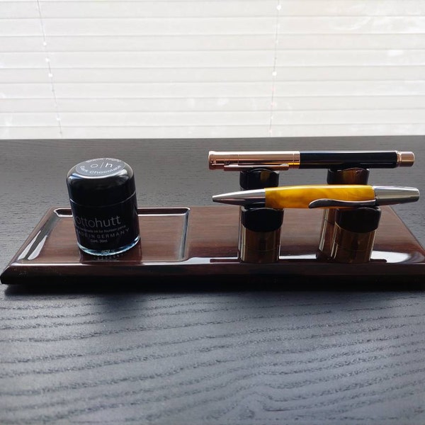 Wood Double Fountain Pen Holder & Ink Stand: Desk Organizer - Etsy