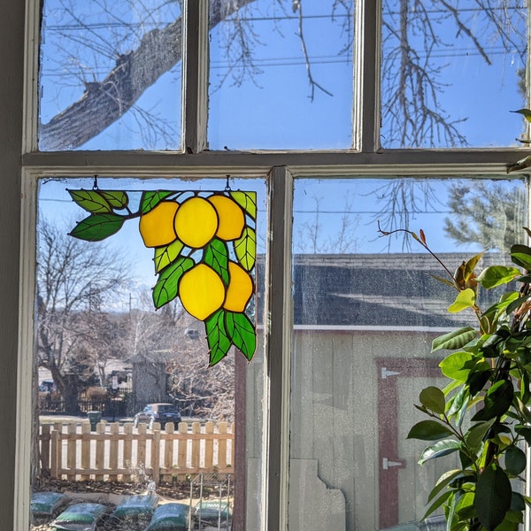 Yellow Corner Branch of Lemons Suncatcher Stain Glass, Home House Decor ...
