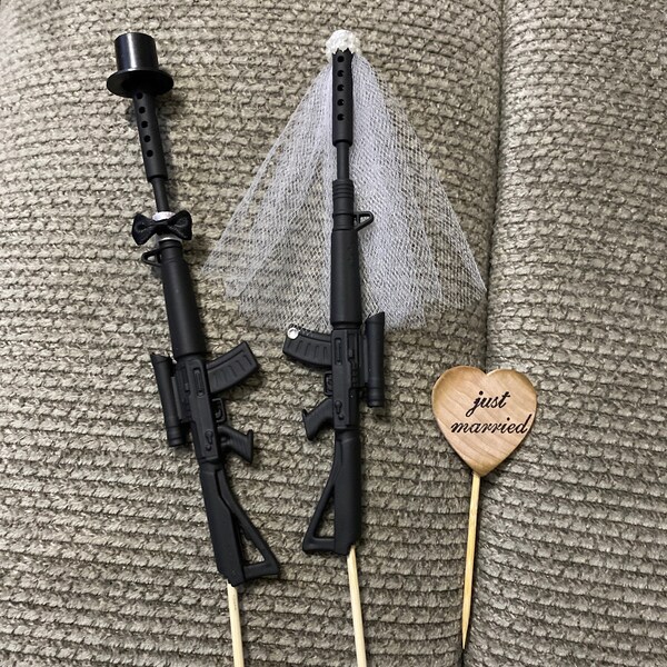 Machine Gun Weapon Wedding Cake Topper Army Police Themed Hunting Groom ...