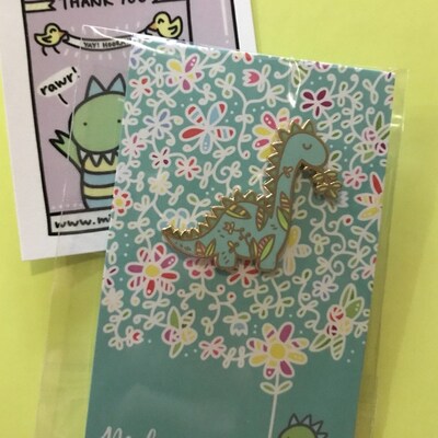 Floral Dino Hard Enamel Pin, Cute Dinosaur Pin, Kawaii Dino Lapel Pin ...