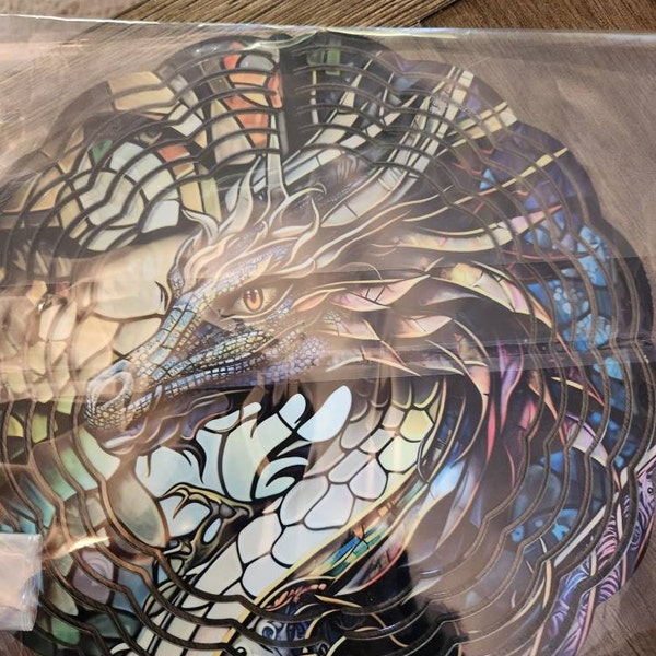 Wind Spinner Dragon Stained Glass Look Mystical Dragons 3D Metal Garden ...