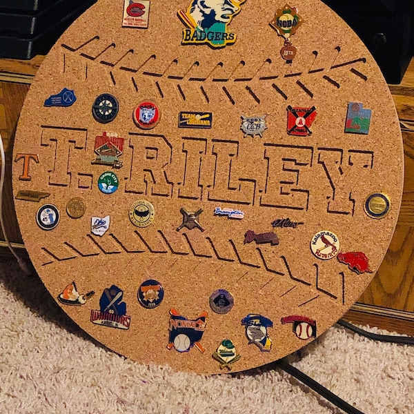 Baseball Cork Board W/ Engraved Details. Baseball Pin Board, Baseball ...