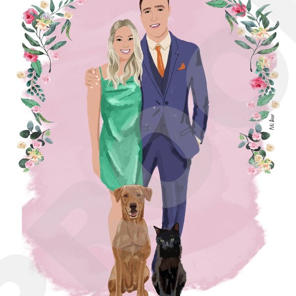 Personalised Family Portrait. Illustrated Personalised Couples, Friends ...