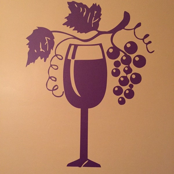 Wall Decals Wine Glass With Grapes Decal Vinyl Sticker Kitchen Decor ...