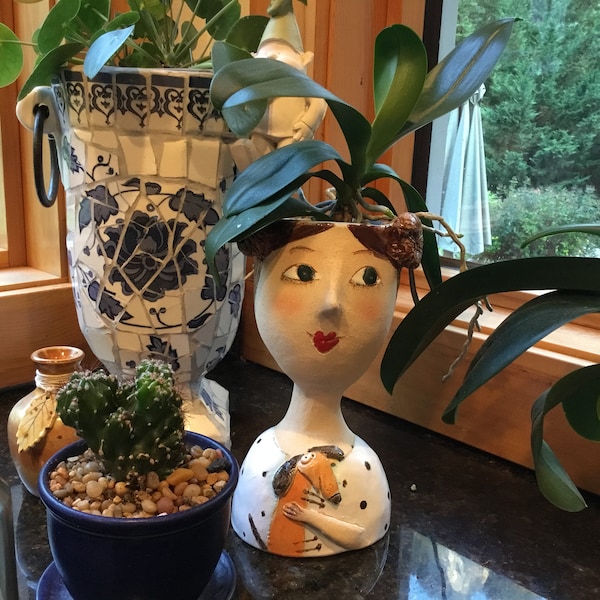 Ceramic Male Face Pot, Retro Man Head Planter, Unique Hand Sculptured ...