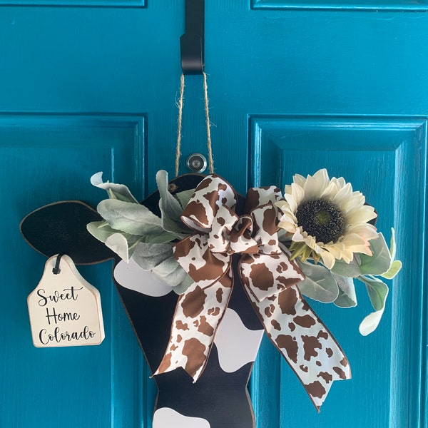 Cow Head Custom Farmhouse Inspired Door Hanger. Personalized Farmhouse ...