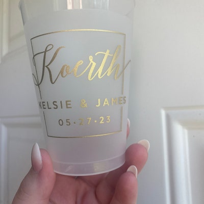 Custom Wedding Shatterproof Cups, Monogrammed Cups, Frosted Plastic ...