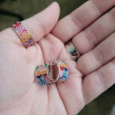 Enamel Abstract Face Ring-face Band Ring-silver Band - Etsy