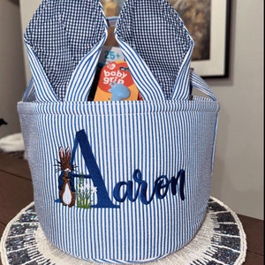 Personalized Embroidery Peter Rabbit Easter Basket Seersucker Storage ...
