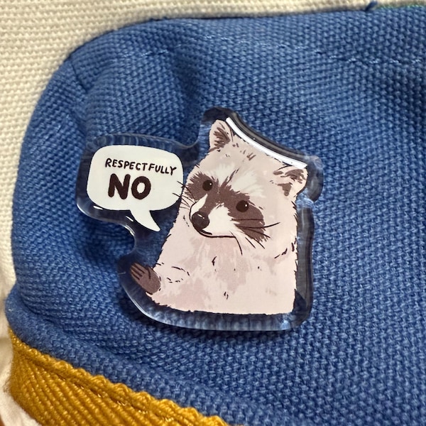 Raccoon Respectfully No | Funny Acrylic Pin | Kawaii Cute Raccoon Pin ...