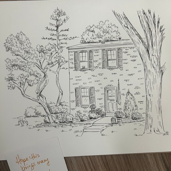 Custom House hand-drawn Sketch 8x10 Pen and Ink Drawing Doodle Bar Home ...