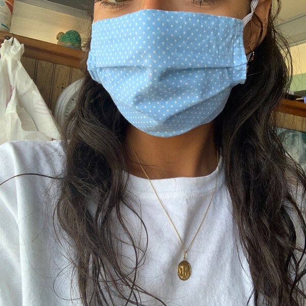 Blue Face Mask With Filter Pocket, Aluminum Nose Strip, and Adjustable ...