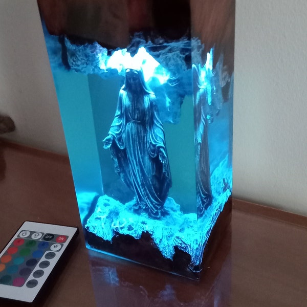 Blessed Mother Resin Wood Lamp,virgin Mary, Christian Art,christian ...