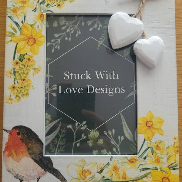 Beautiful Garden Birds Decoupaged Wooden Photo Frame With Hanging ...