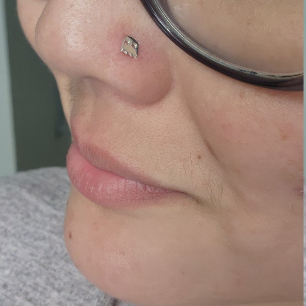 Ghost V.3 Hand Cut Sterling Silver Nose Stud Pacman Style. Pacman Lover ...