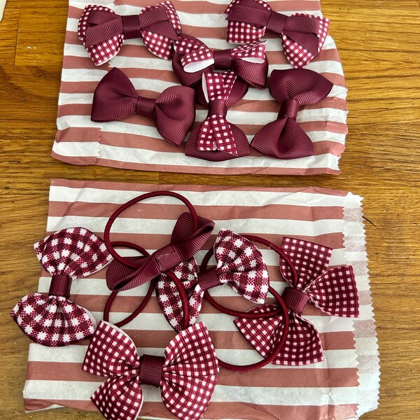School Hair Set Red Hair Clips. Back to School, Gingham , Hair Set, Red ...