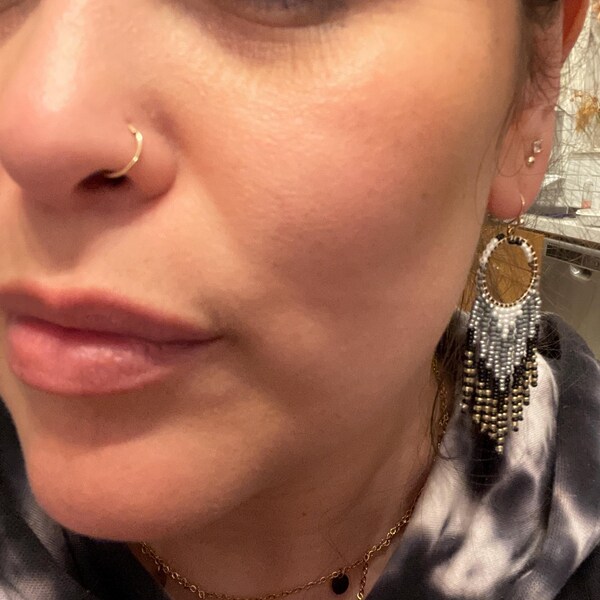 9K Solid Gold Gold CZ Nose Hoop/small Thin Nose Ring/silver Nose Ring ...