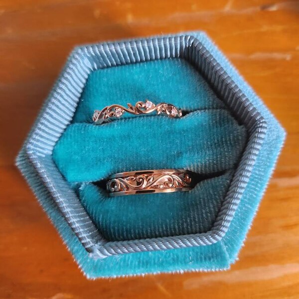 Natural Style Flower&leaf Wedding Ring Set. Cottagecore Leaf Gold Mens ...