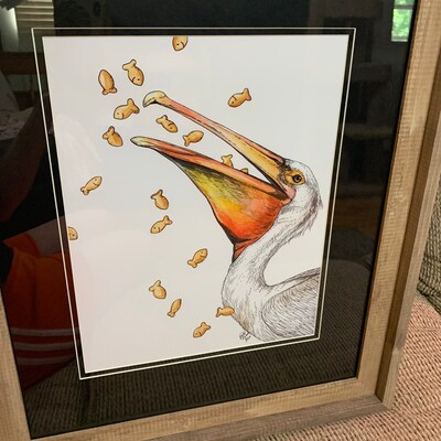 Pelican Goldfish Snack Attack Archival Print - Etsy