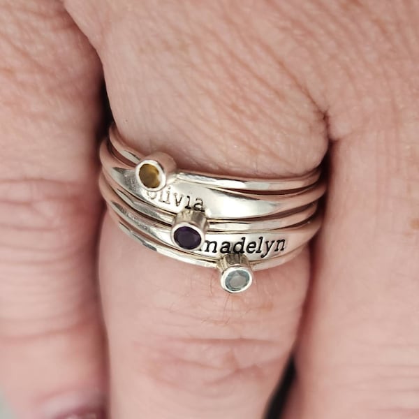 Birthstone Ring, Sterling Silver Birthstone Stacking Ring, Stackable ...