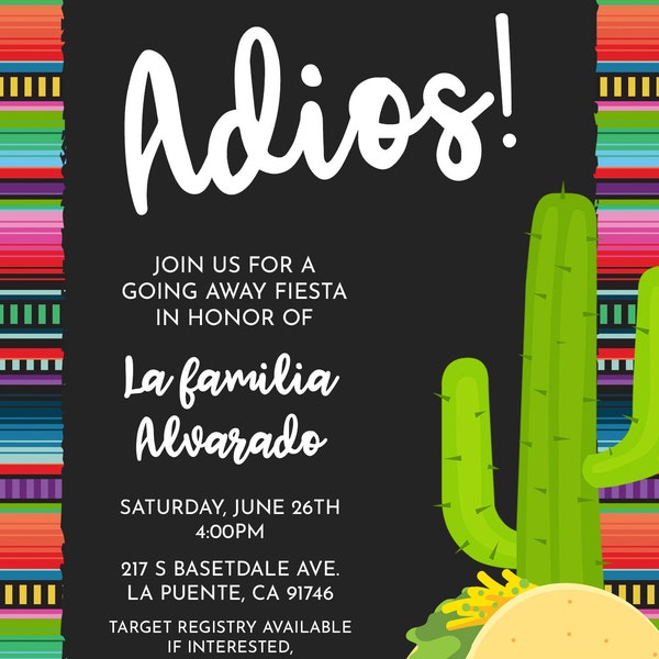 Editable Adios Going Away Invitation Invite Digital 5x7 Fiesta ...