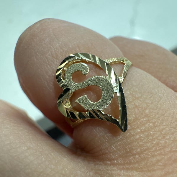 10k Solid Yellow Gold Slanted Heart Initial Letter Alphabet Ring - Etsy