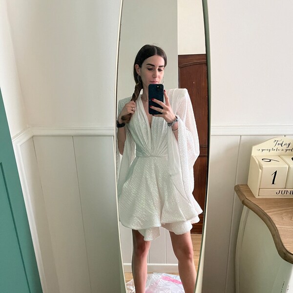 White Sequin Mini Dress, Short Wedding Dress, Women’s Party Dress ...