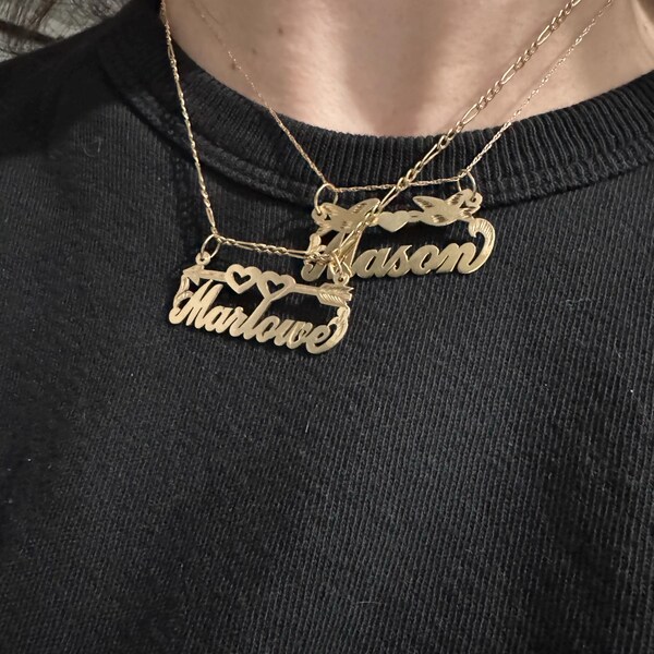14K, 10K Solid Gold Personalized Custom Name Pendant With Diamond Cut ...