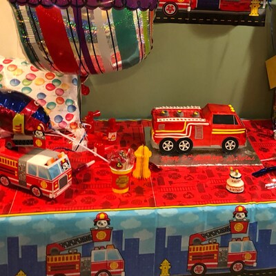 Firetruck Party Tablecloth Firefighter Birthday Party, Firefighter ...