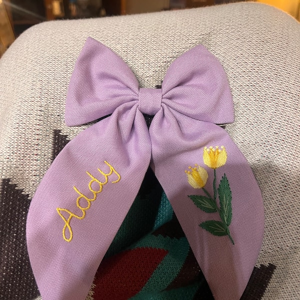 Initial Hand Embroidered Hair Bow.personalized Bow,lettered Hair Bow ...