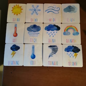 16 Weather Cards, Weather Flashcards, INSTANT DOWNLOAD, Toddler Weather ...
