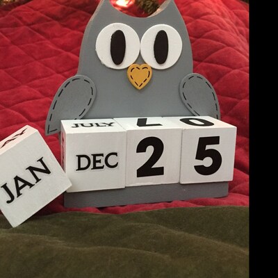 Owl Calendar Perpetual Wood Block Grey Owl Decor - Etsy