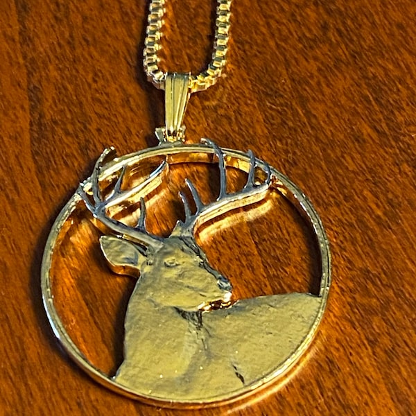 Hand Cut Whitetail Deer Medallion Pendant: 14K Gold & Rhodium Plated - Etsy